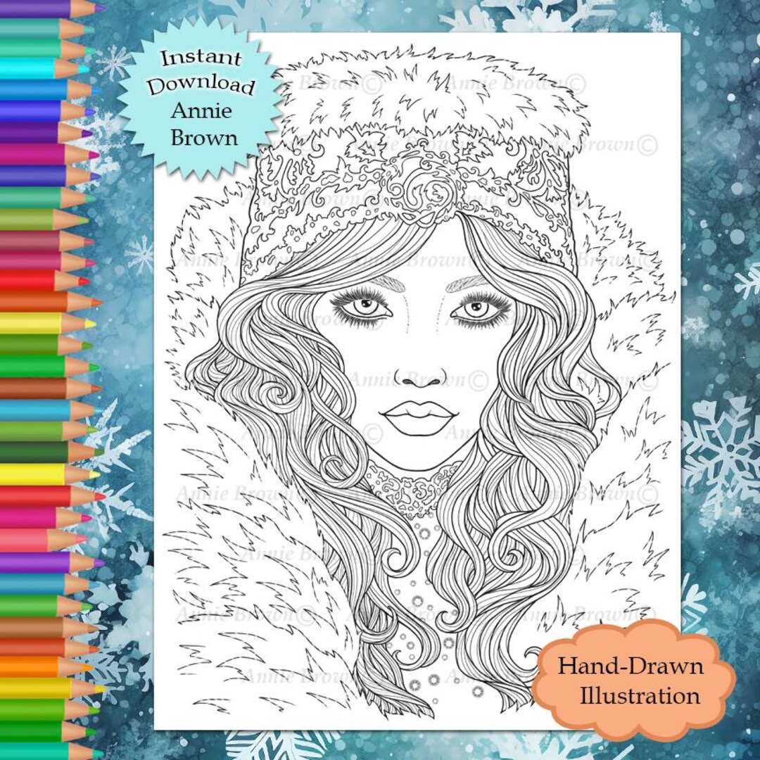 Snow Princess Winter Maiden Coloring Page Fantasy Art Printable ...