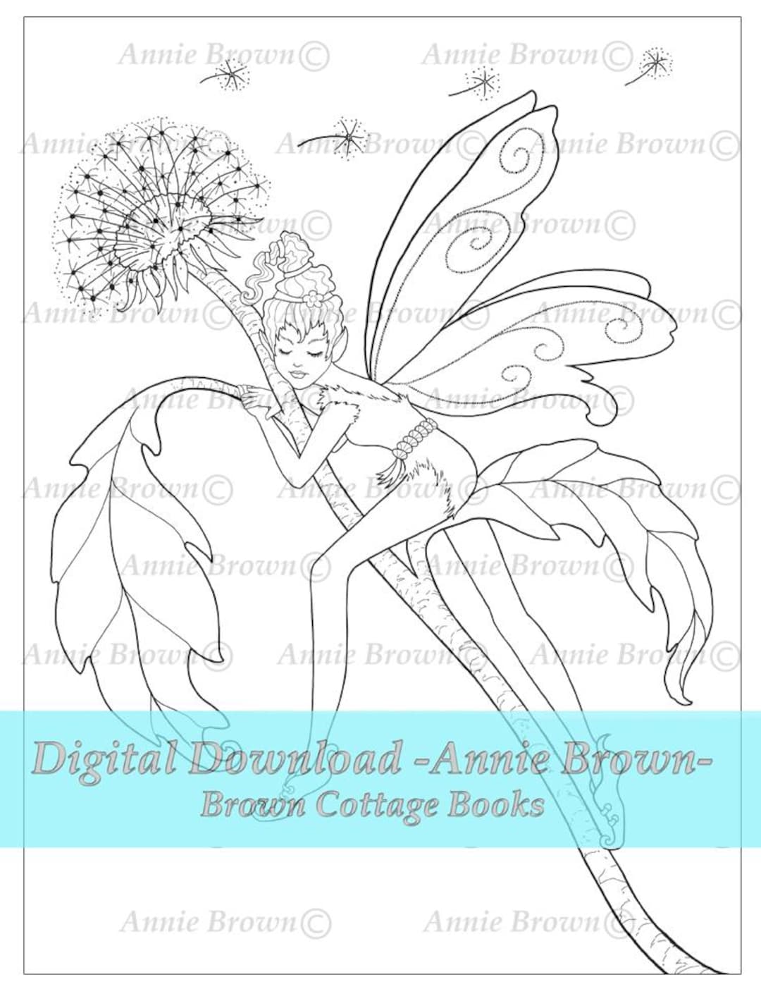 Flower Pixie Fairy Fantasy Coloring Page, Printable Line Art (JPEG) by ...
