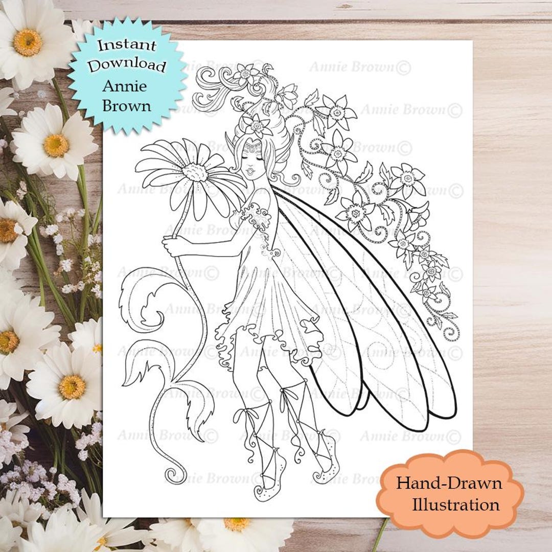Flower Sprite Fairy Fantasy Coloring Page Instant Download Printable ...