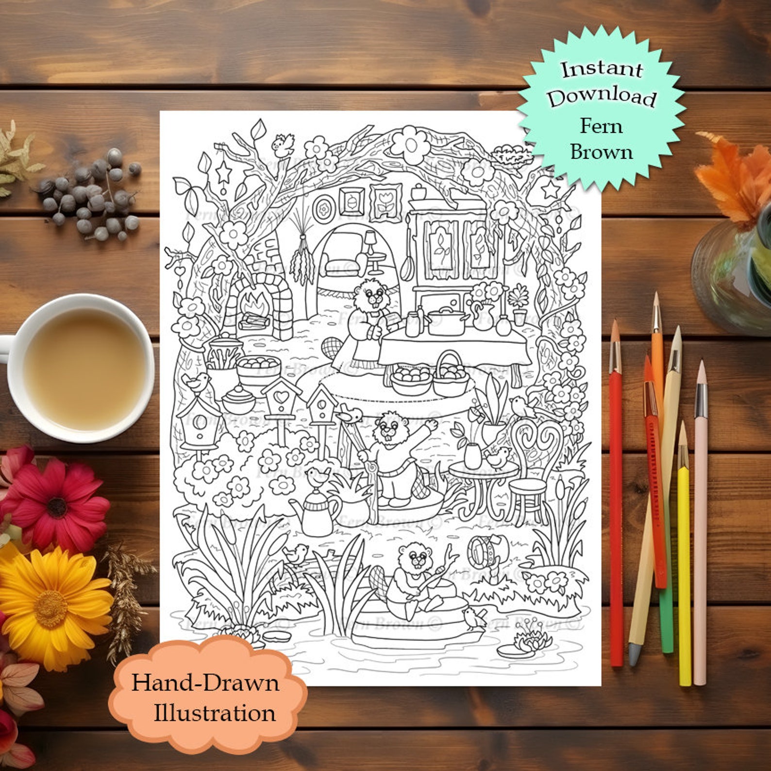 Burrow Coloring Page, Line Art, Animal Homes, Printable Download ...