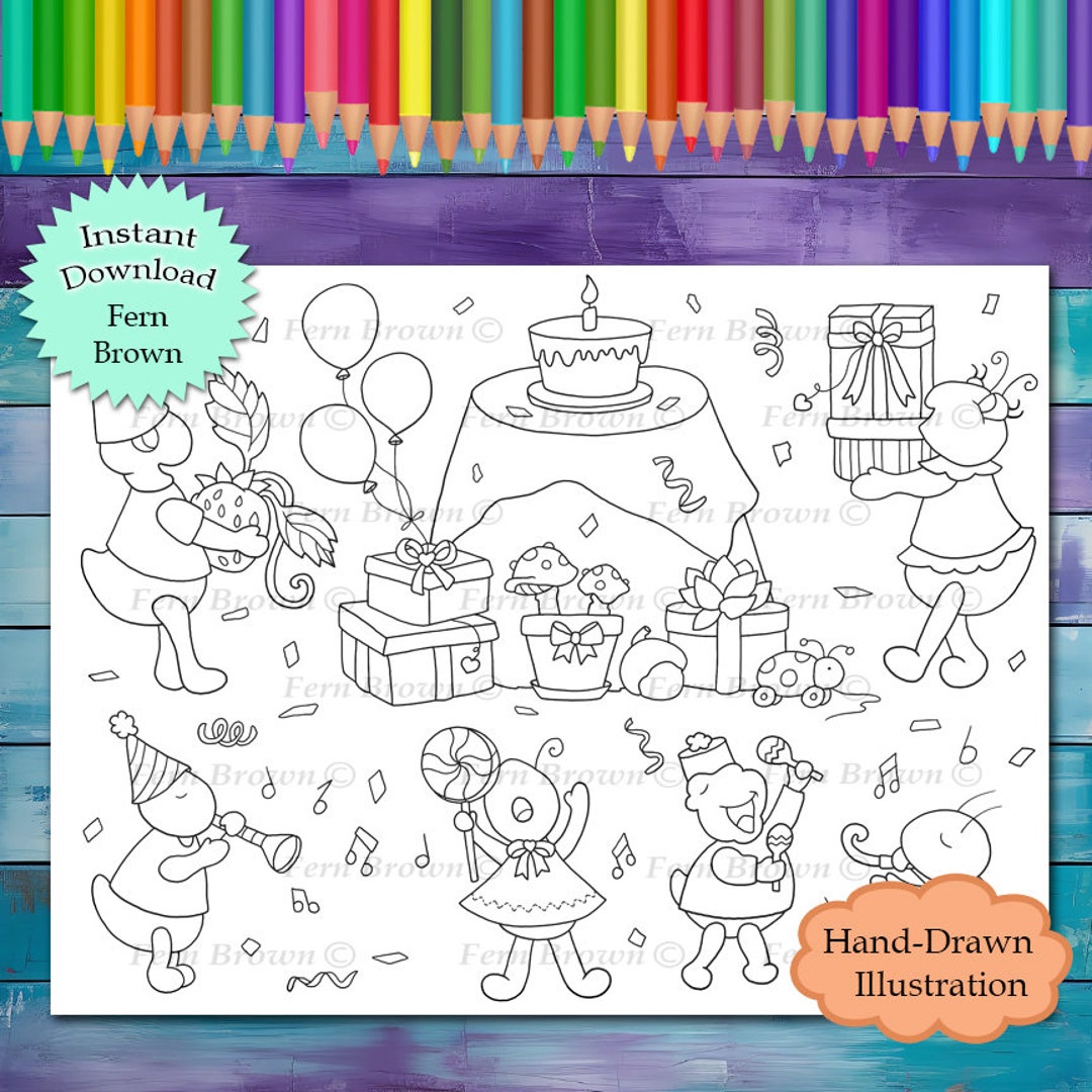 Bug Birthday Prep Coloring Page Instant Download Printable File Line ...
