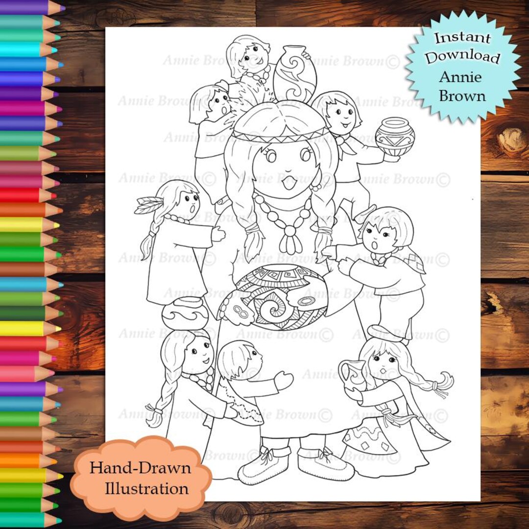 Sister Storyteller Coloring Page Instant Download Printable File Line ...