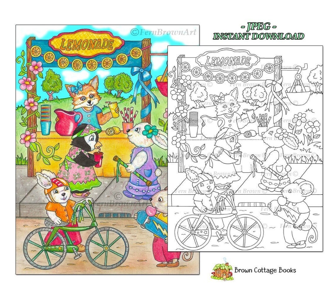 Fox Lemonade Stand Coloring Page, Instant Download Line Art by Fern ...
