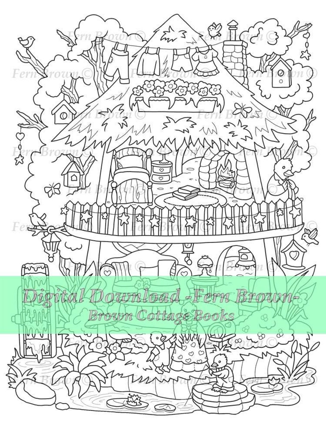 Duck Home Animals Coloring Page Instant Download Printable File Line ...