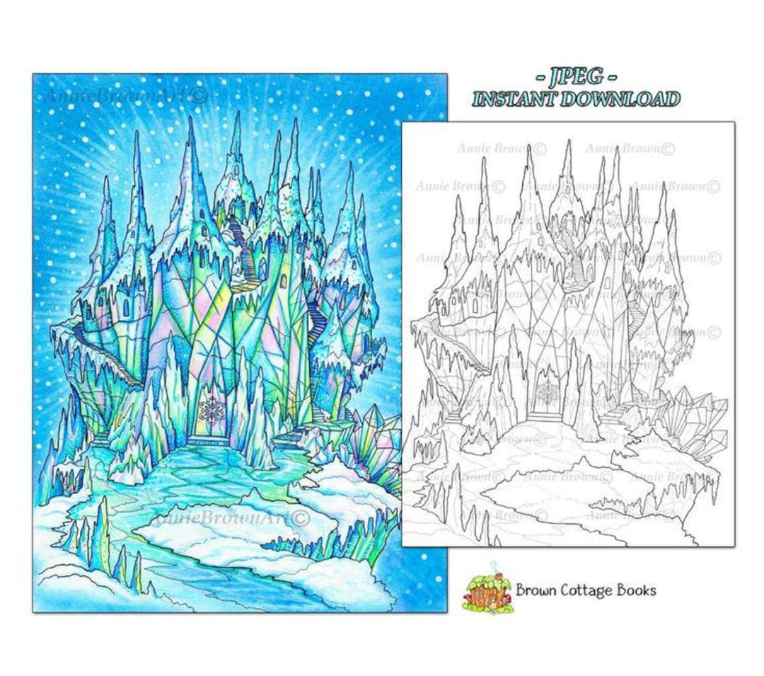 Ice Palace Frozen Castle Coloring Page, Printable Hand-drawn Winter ...
