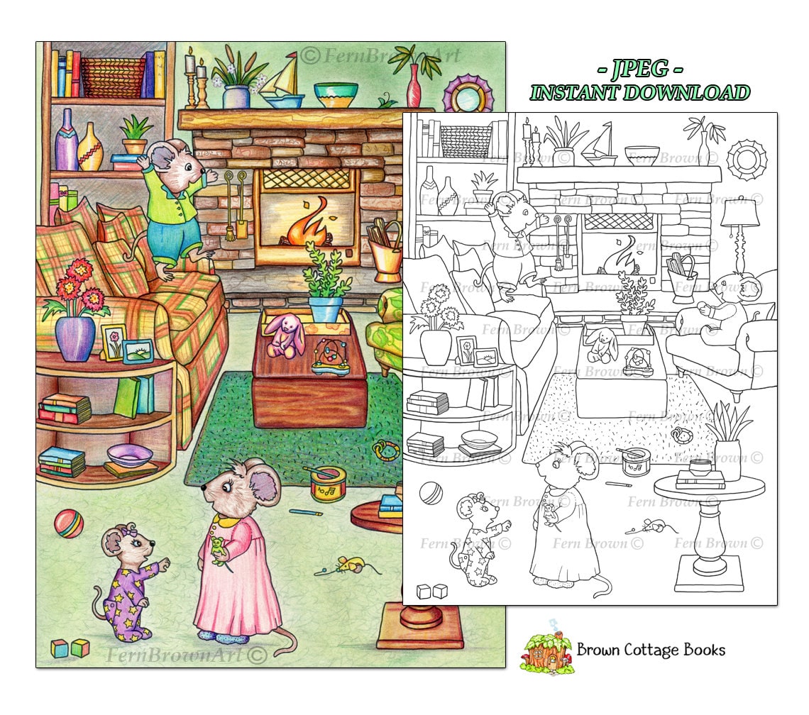 Adult Coloring Page Mice Line Art Printable Download - Etsy