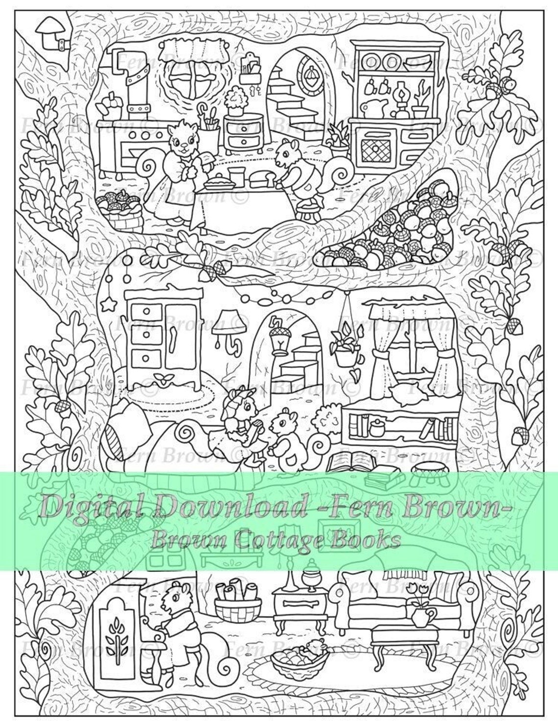 Squirrel Burrow Coloring Page, Instant Download Line Art Animal by Fern ...