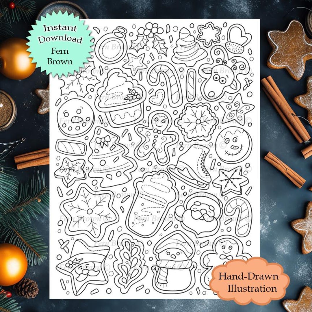 Christmas Cookies Dessert Coloring Page Instant Download Printable File ...