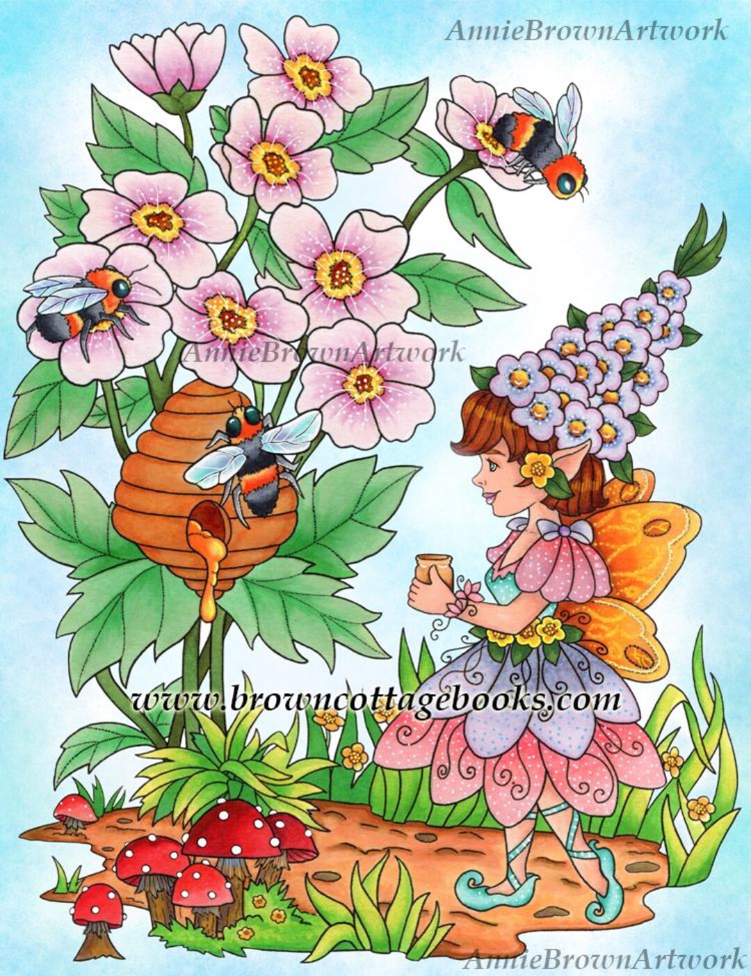 Honey Bee Fairy Coloring Page Instant Download Printable File Line Art ...