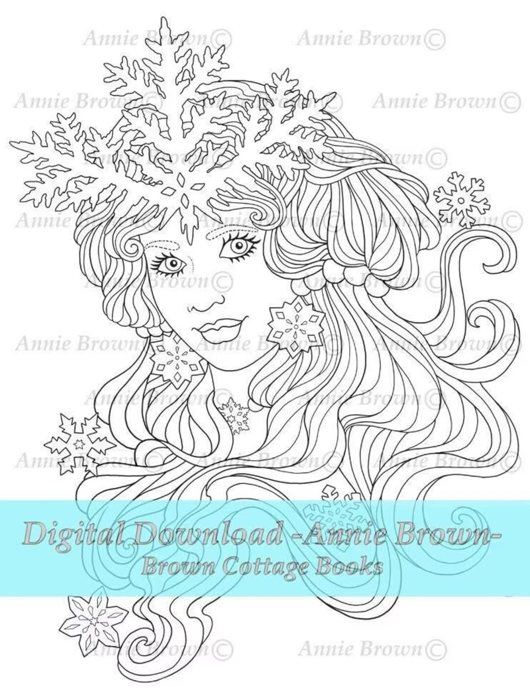 Snow Flake Queen Coloring Page, Printable Hand-drawn Fantasy Art by ...