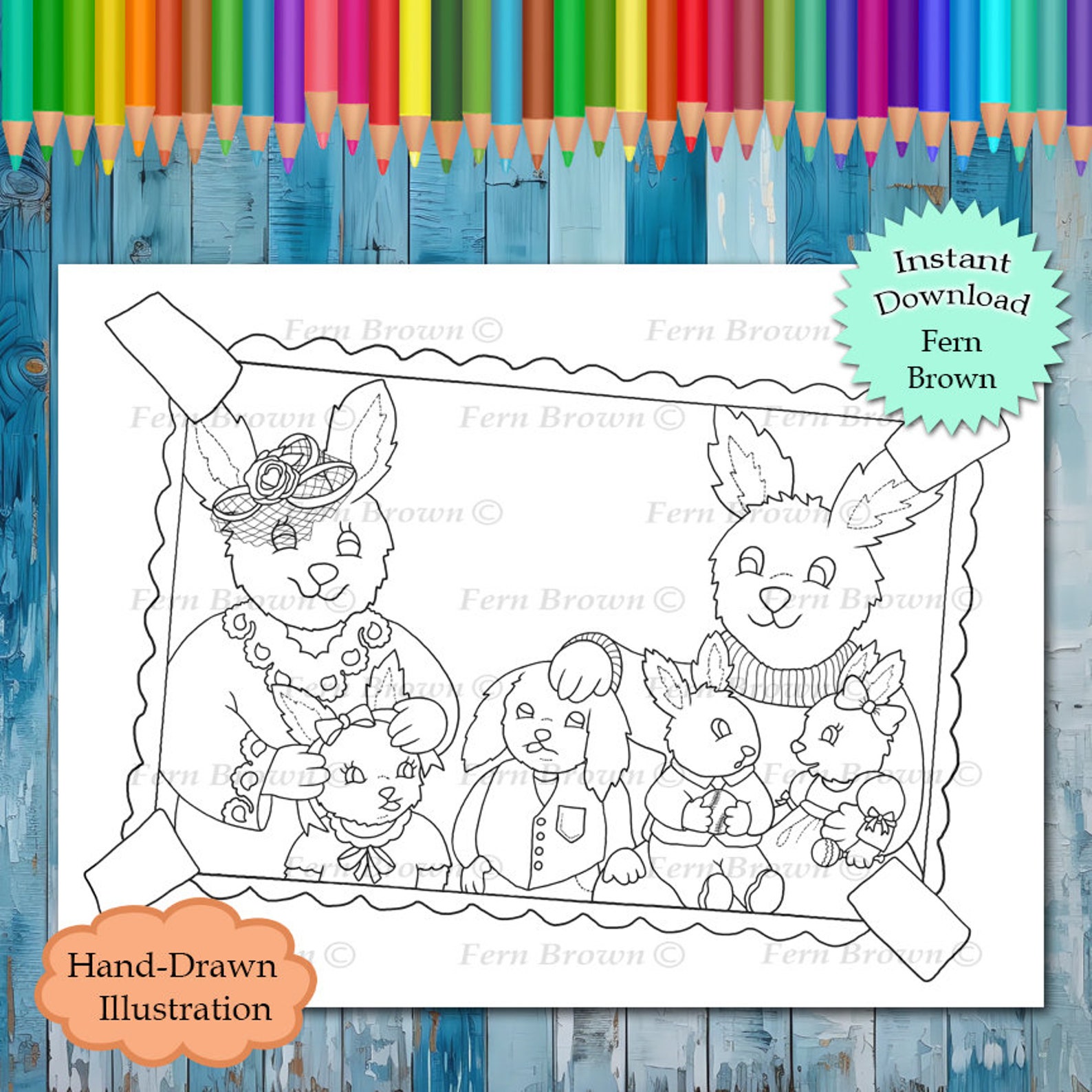Bunny Coloring Page, Instant Download, Animals, Rabbits, Printable ...