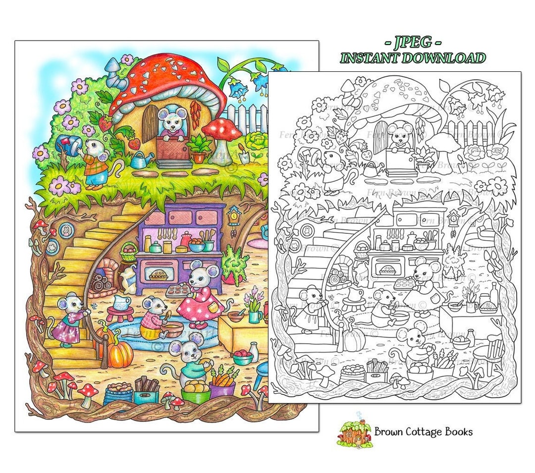 Mouse Burrow Coloring Page Instant Download Printable File Line Art ...