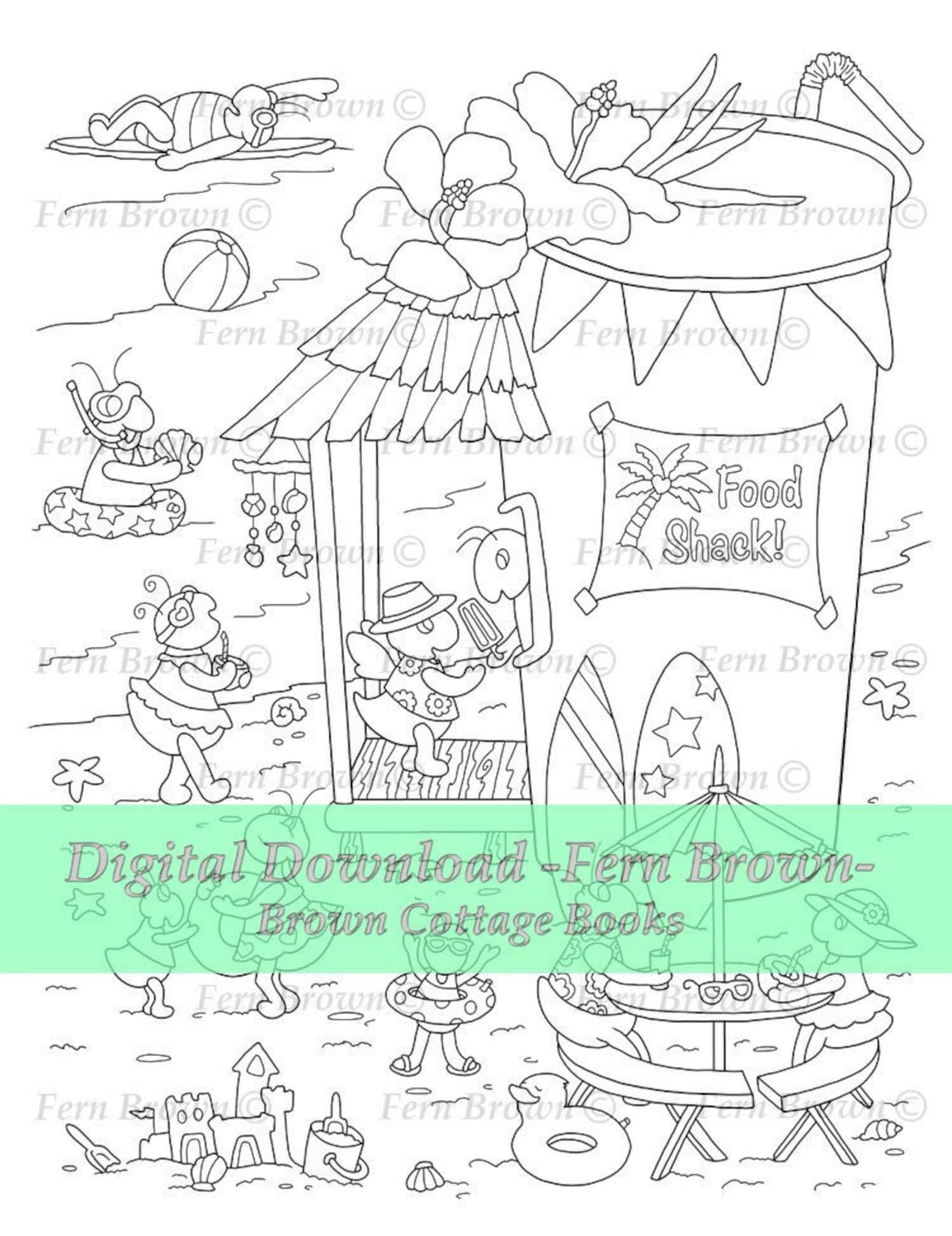 Bug Coloring Page Food Instant Download Insects Ocean Fun - Etsy