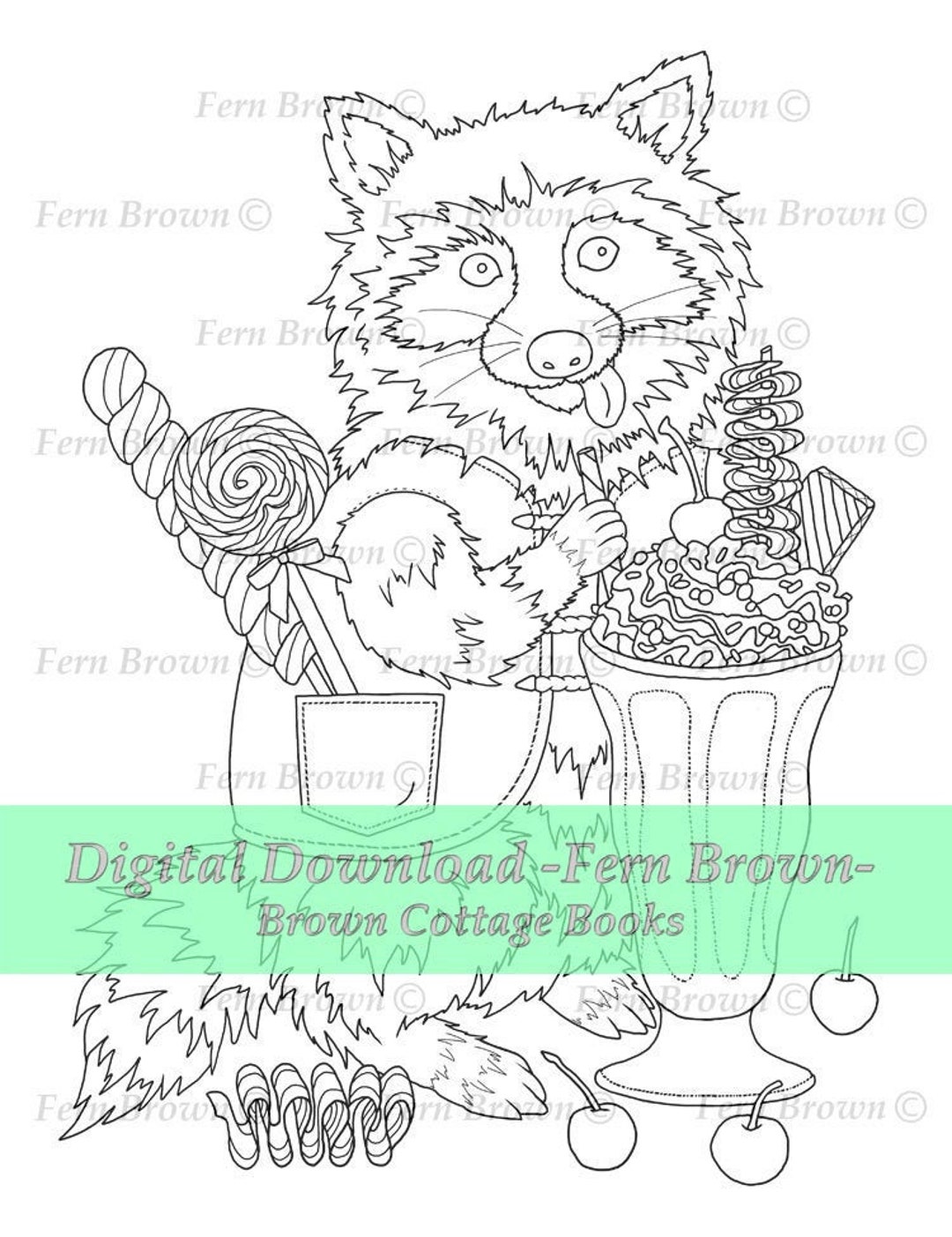 Sundae raton laveur à colorier, dessin au trait dessert animaux animaux ...