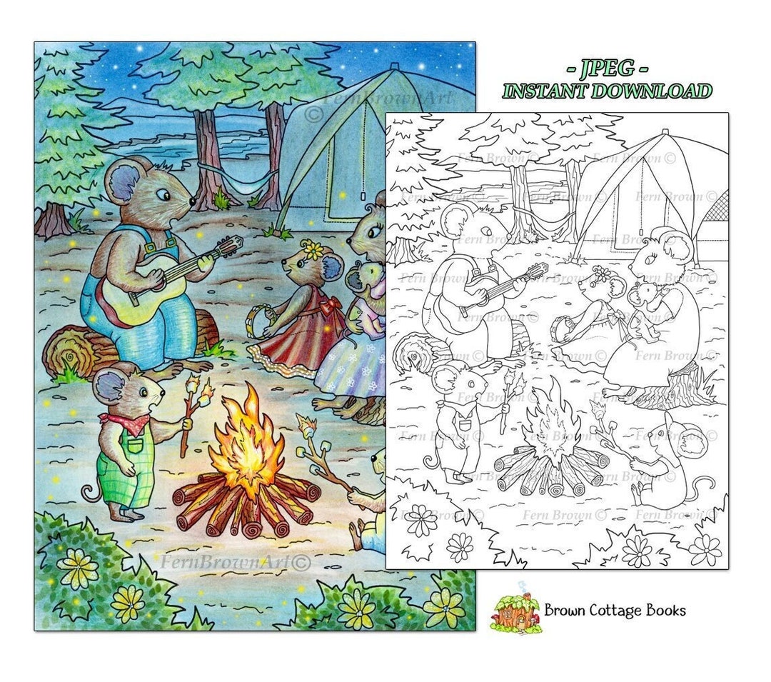 Mouse Camping Trip Coloring Page, Instant Download Printable File, Line ...