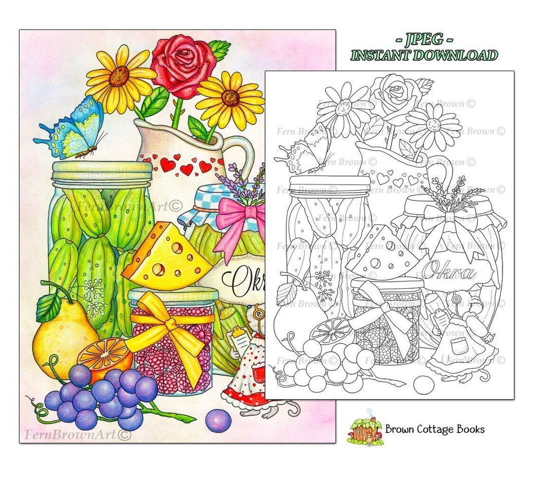 Mouse Canning Coloring Page, Instant Download Line Art by Fern Brown ...