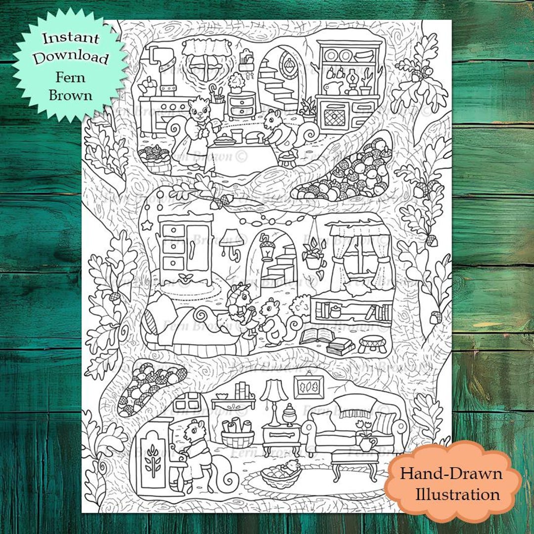 Squirrel Burrow Coloring Page Instant Download Printable File Line Art ...