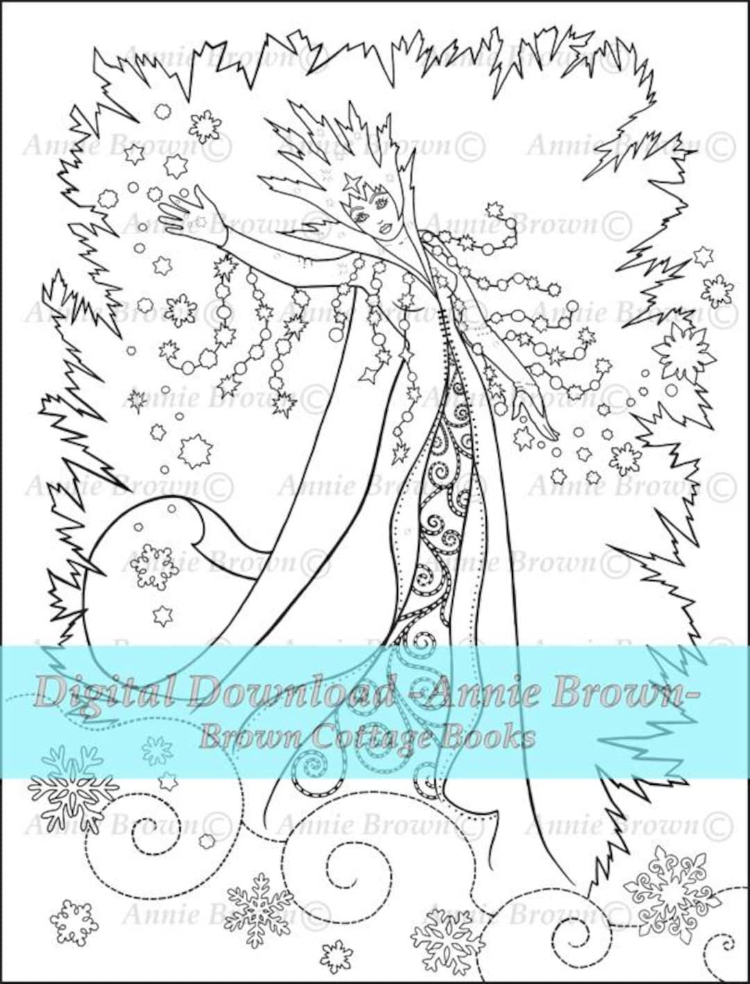Ice Princess Coloring Page, Winter Fantasy Printable, Line Art Digital ...
