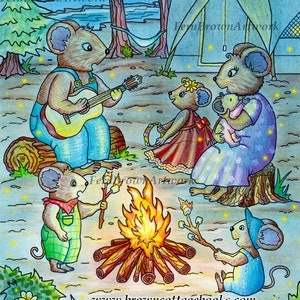 Mouse Camping Trip Coloring Page, Instant Download Printable File, Line ...