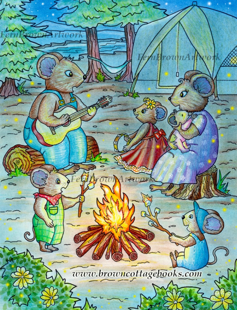 Mouse Camping Trip Coloring Page, Instant Download Printable File, Line ...