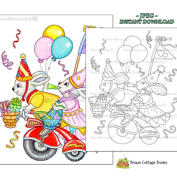Bunny Birthday Coloring Page - Etsy