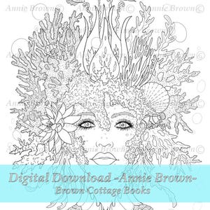 Coral Reef Mermaid Coloring Page, Printable Hand-drawn Fantasy Art by ...