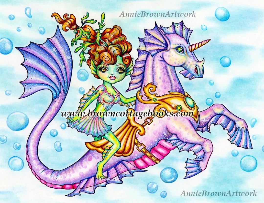 Seahorse Girl Mermaid Coloring Page Instant Download Printable File ...