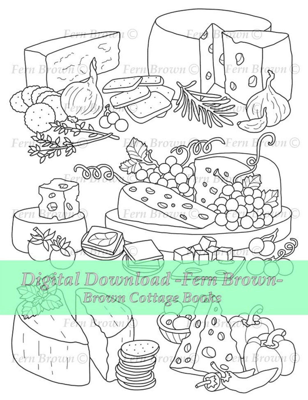 Party Food Coloring Page, Hors D'oeuvres, Line Art, Printable Download ...
