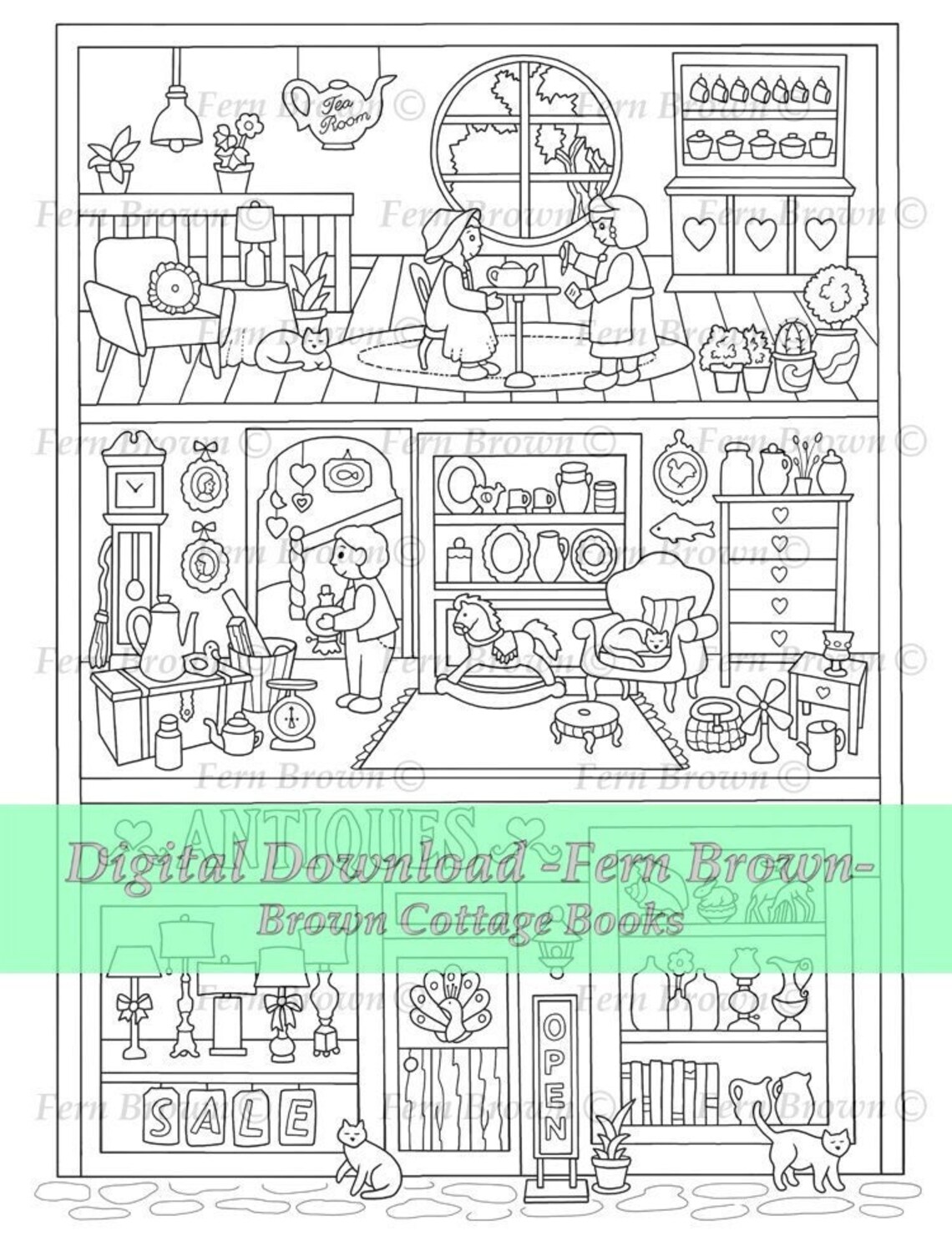Doll House Coloring Page, Thrift Shopping, Instant Download, Line Art ...