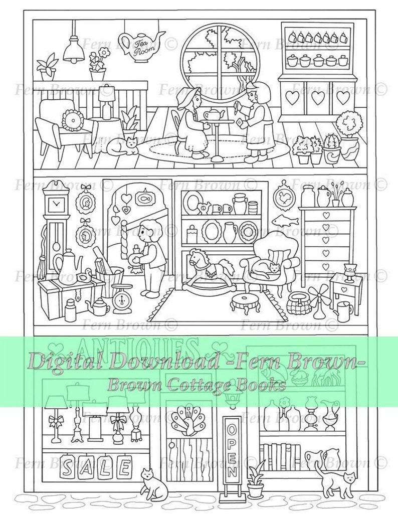 Doll House Coloring Page, Thrift Shopping, Instant Download, Line Art ...