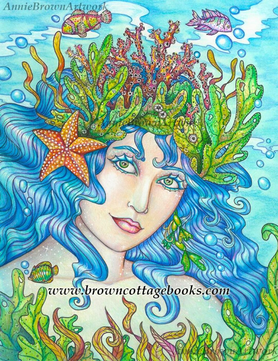 Coral Mermaid Coloring Page Instant Download Printable File Line Art ...