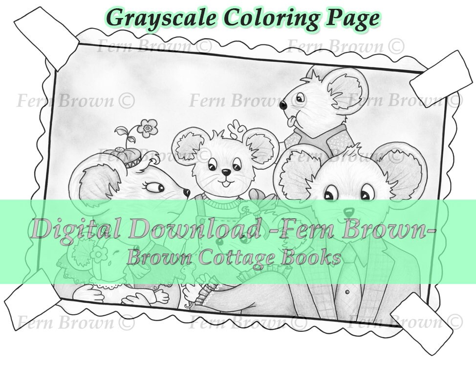 Grayscale Coloring Page, Mice, Printable Download, Animals, Family ...