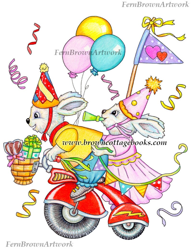 Bunny Birthday Coloring Page Instant Download Printable File Line Art ...