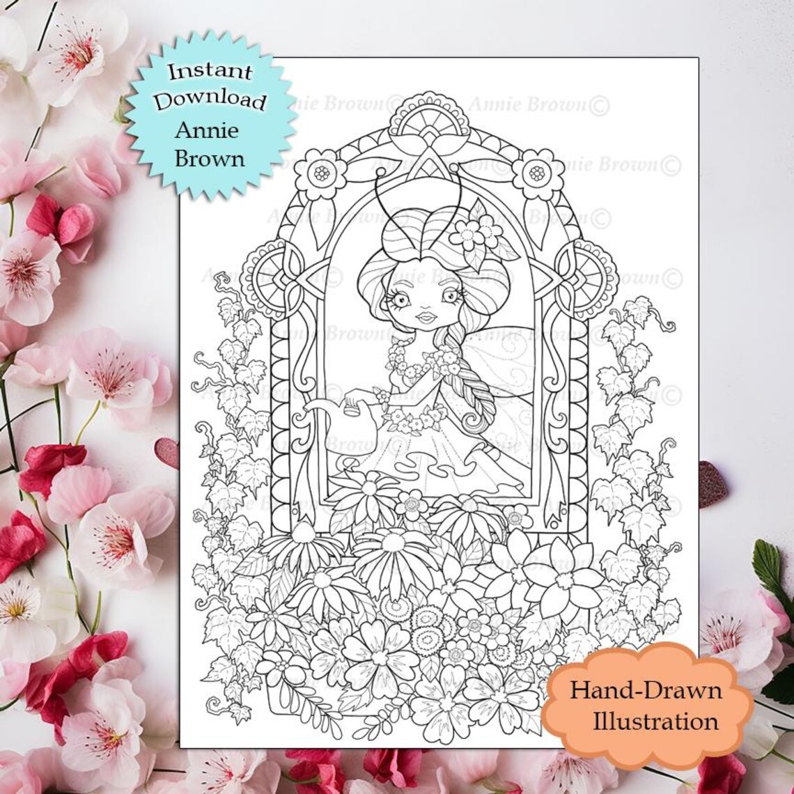 Window Fairy Coloring Page, Printable Hand-drawn Whimsical Fantasy Art ...