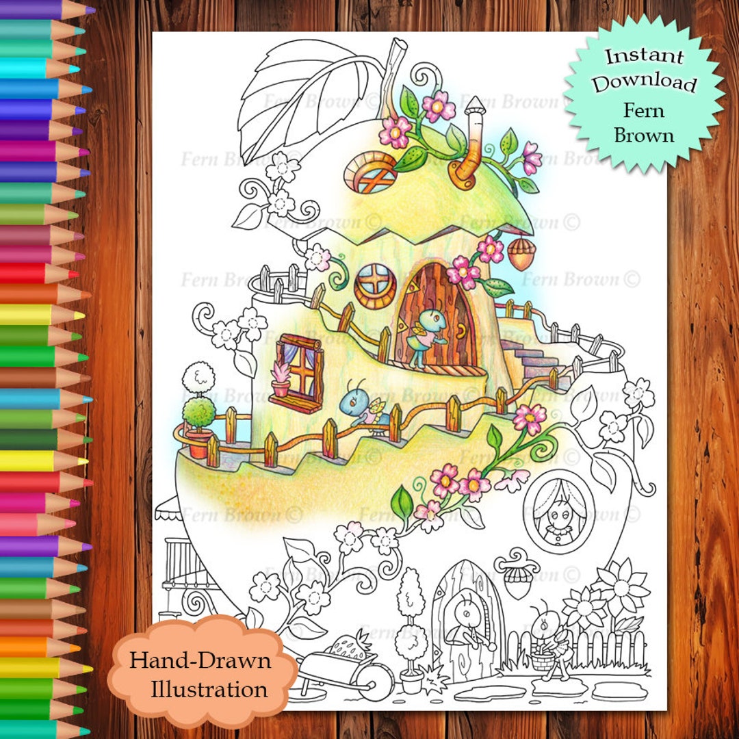 Bug Pear Home Coloring Page, Whimsical Insect House Printable Art ...