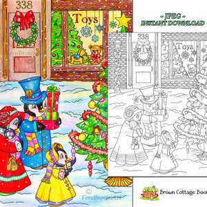 Penguin Christmas Coloring Page, Hand Drawn Animal Line Art by Fern ...
