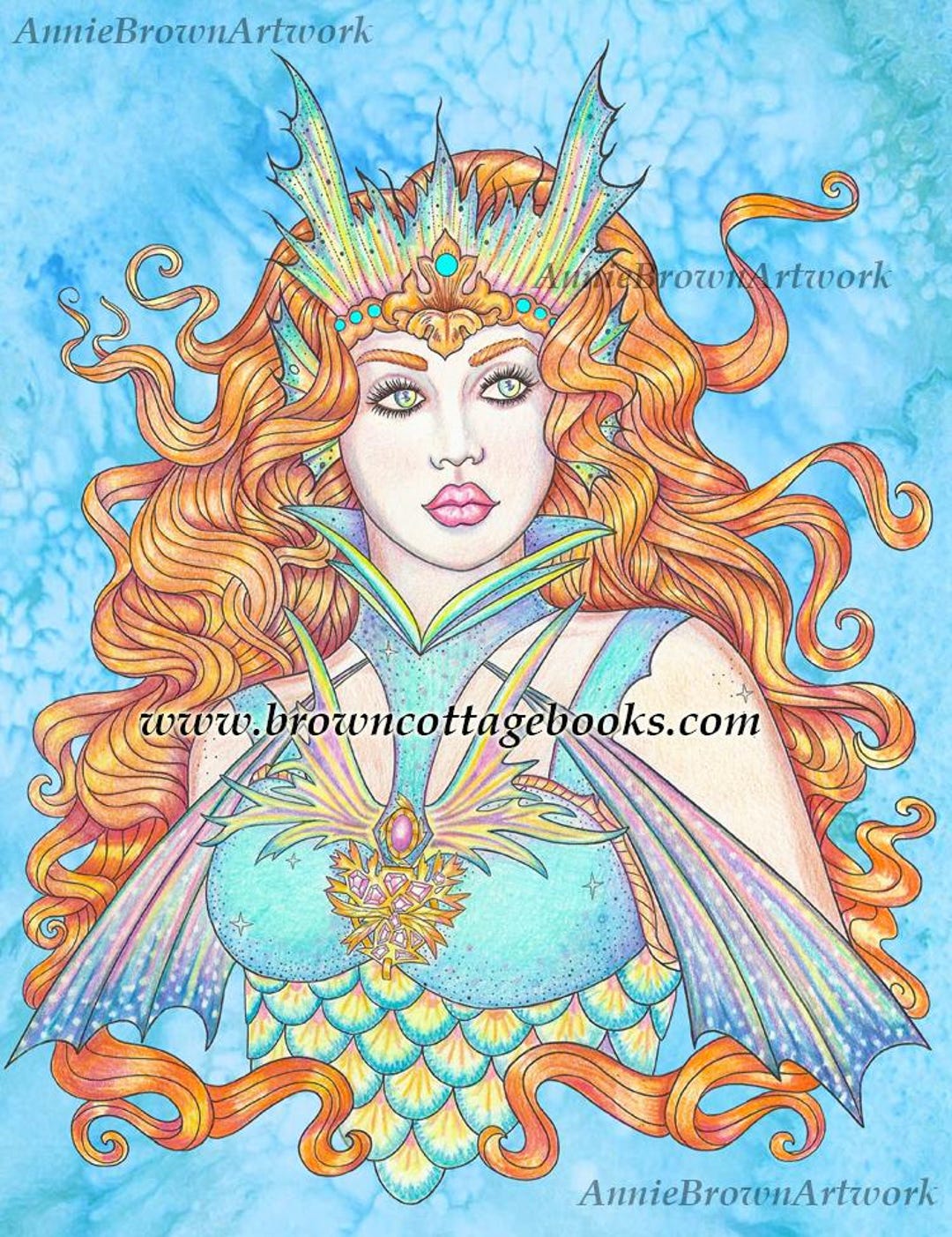 Mermaid Queen Coloring Page Instant Download Printable File Line Art ...