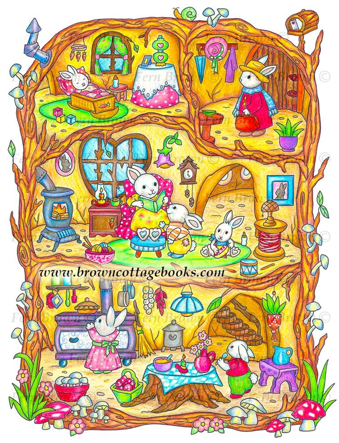Bunny Burrow Coloring Page Instant Download Printable File Line Art ...