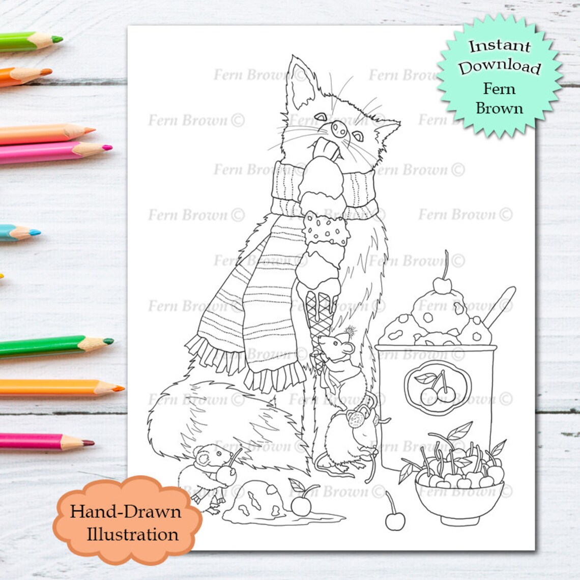 Mice Coloring Page, Adult Coloring Page, Animals, Line Art, Printable ...