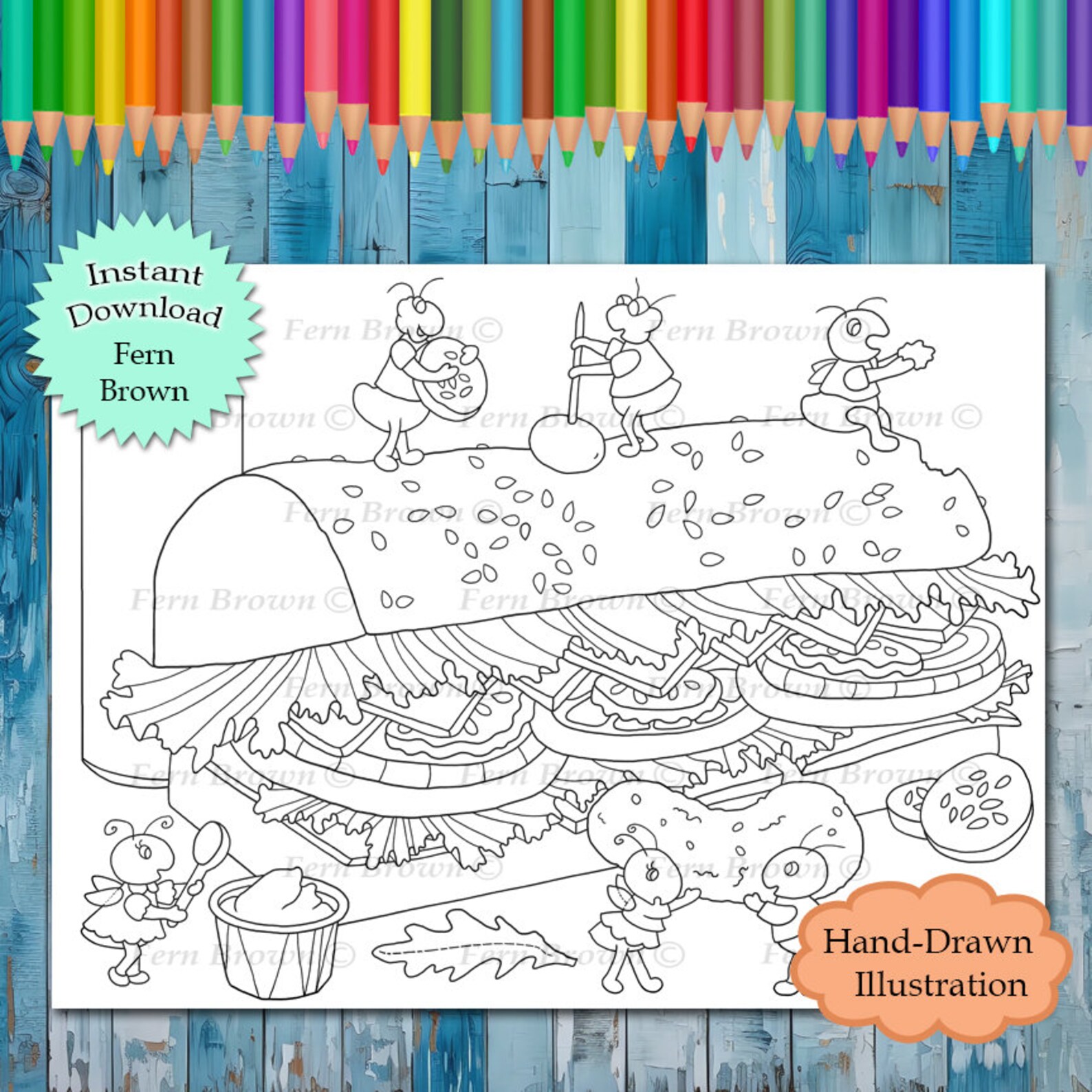 Bug Coloring Page Food Instant Download Insects Coloring Printable Line ...