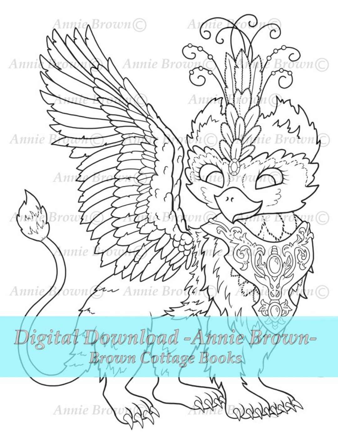 Griffin Cutie Fantasy Coloring Page, Printable Hand-drawn Mythical Art ...