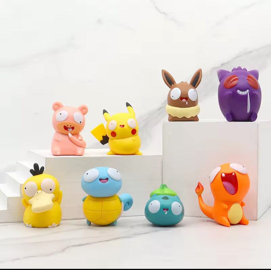 8pc Pokemon Figure Set Pikachu Squirtle Slowpoke Bulbasaur Eevee Gengar ...