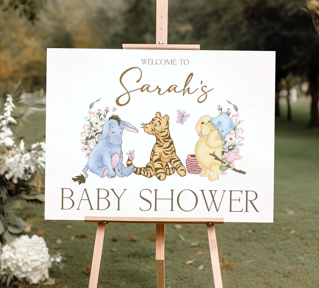 Winnie the Pooh Baby Shower Welcome Sign, Classic Winnie the Pooh ...