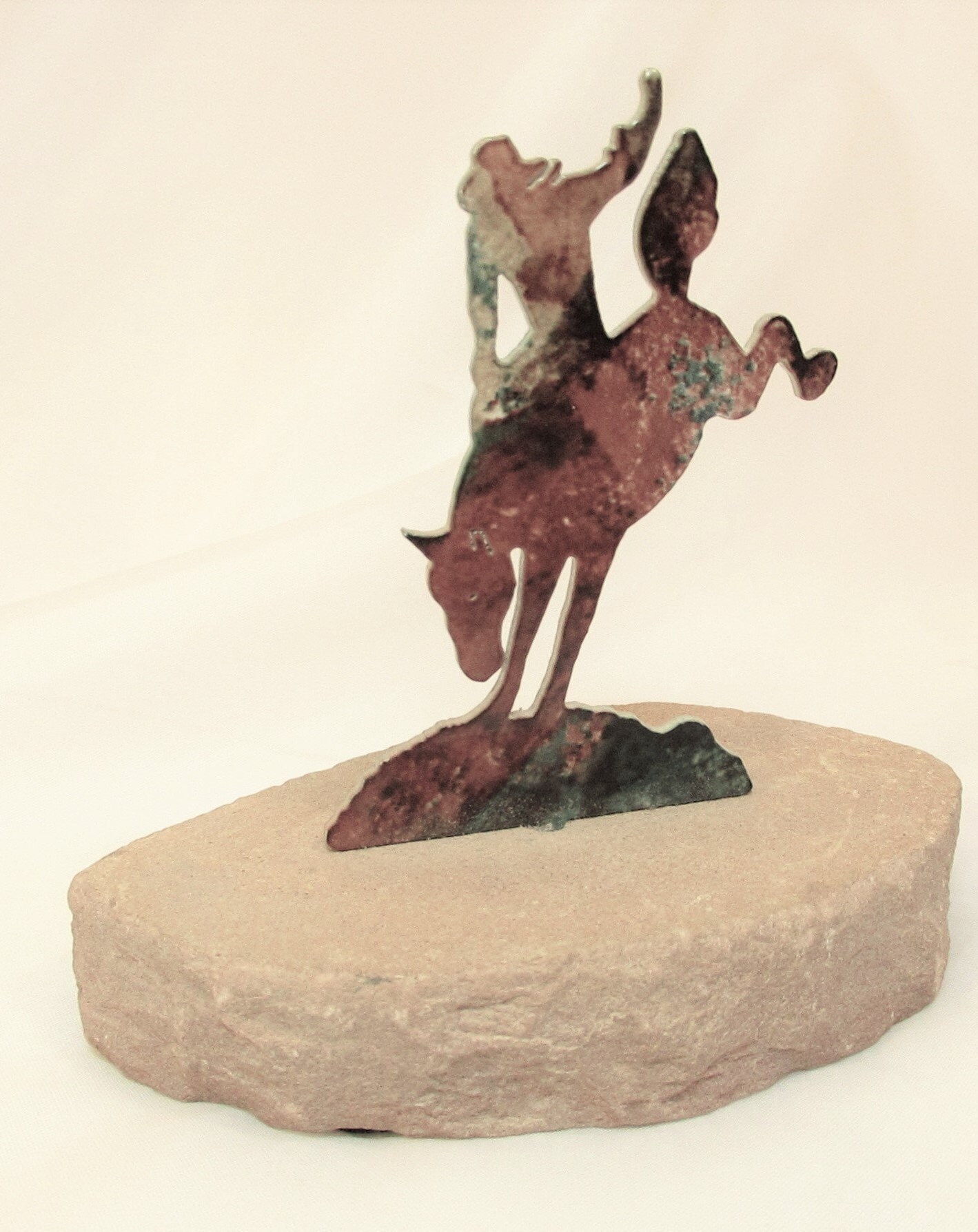 Cowboy on Broncing Horse Lazart Metal Sculpture Mounted on Texas Red ...