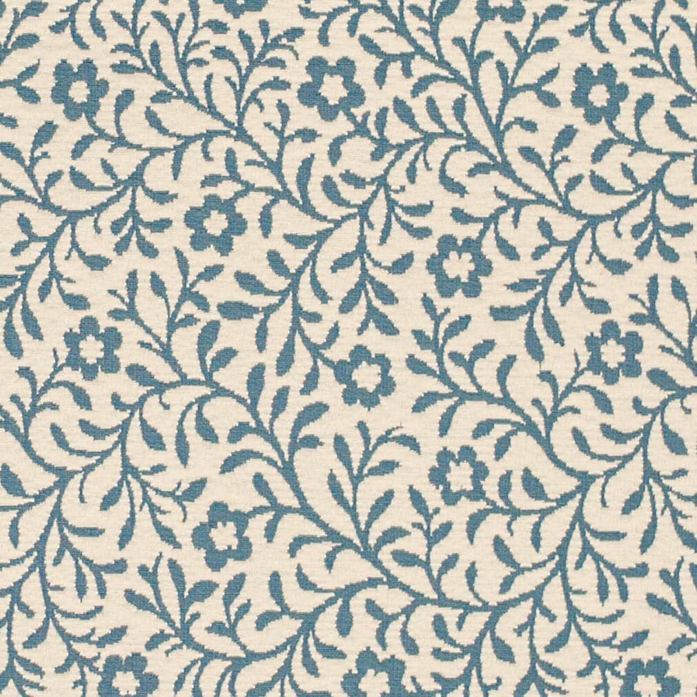 Blue Floral Leaves Matelasse Woven Pattern Upholstery Fabric by the ...