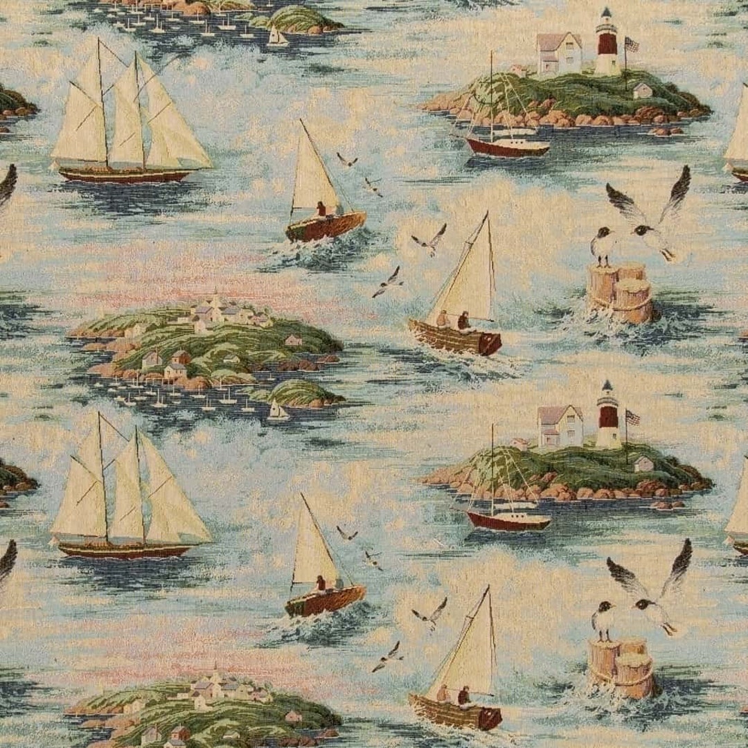 Blue Novelty Tapestry Woven Pattern Upholstery Fabric by the Yard - SKU ...