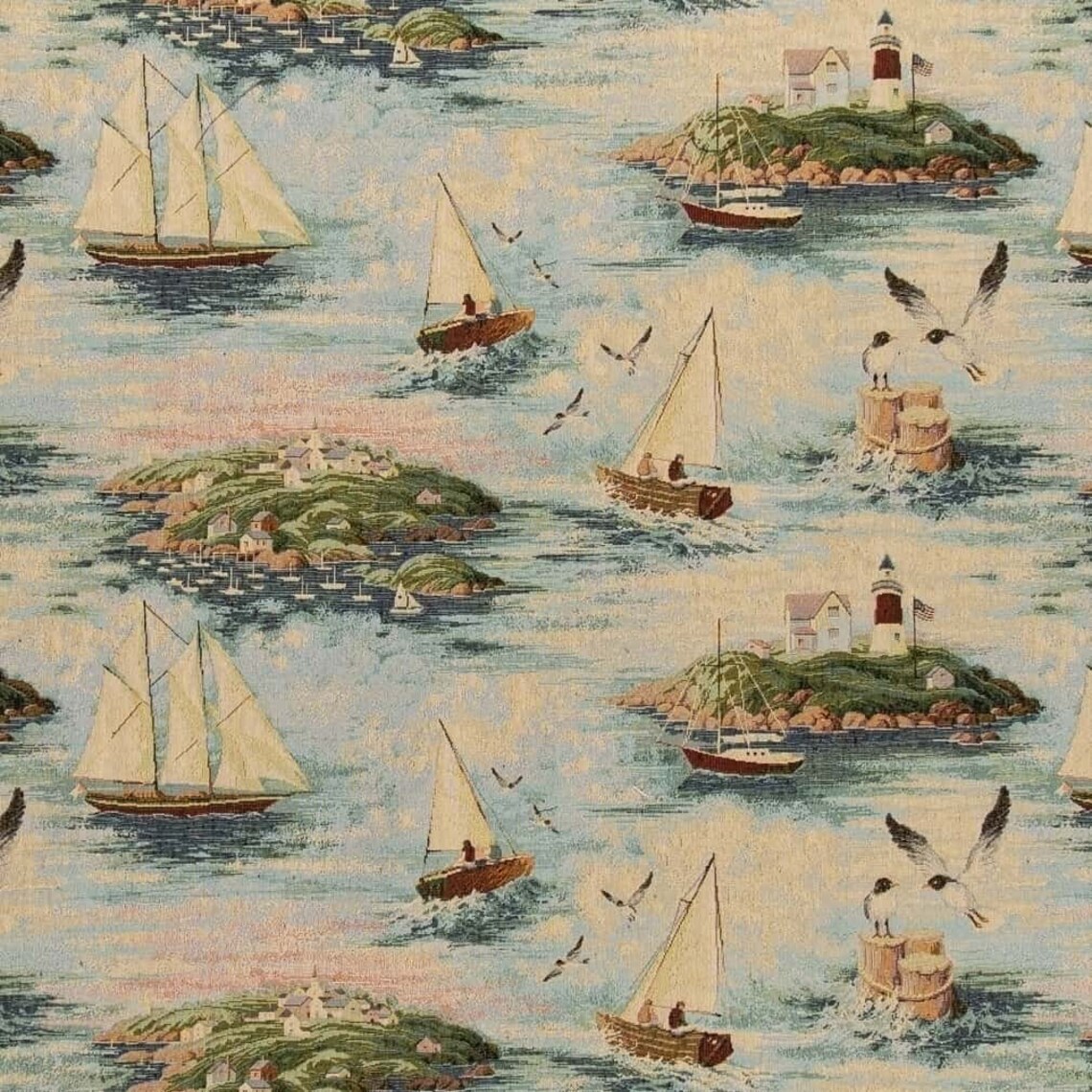Blue Novelty Tapestry Woven Pattern Upholstery Fabric by the Yard - SKU ...