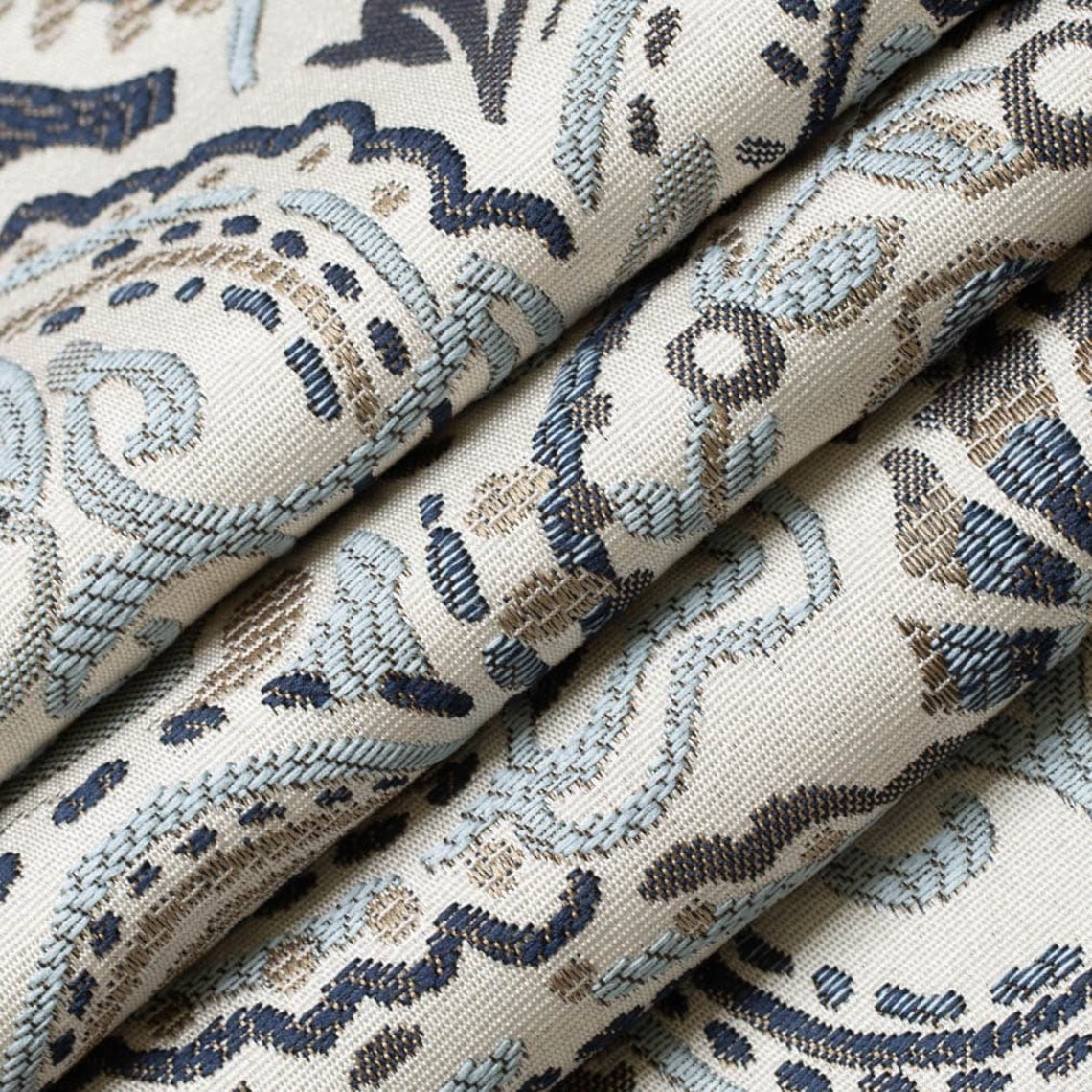 Blue Paisley Woven Pattern Upholstery Fabric by the Yard - SKU: Luna ...