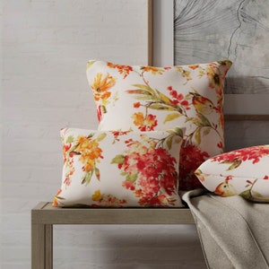 Orange Floral Linen Look Print Upholstery Fabric by the Yard - SKU ...