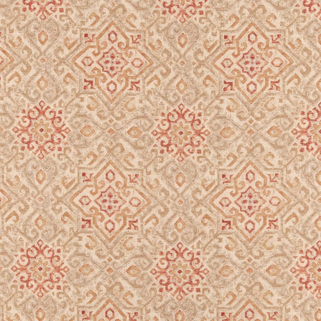 Yellow Orange Abstract Global Linen Look Print Upholstery Fabric by the ...